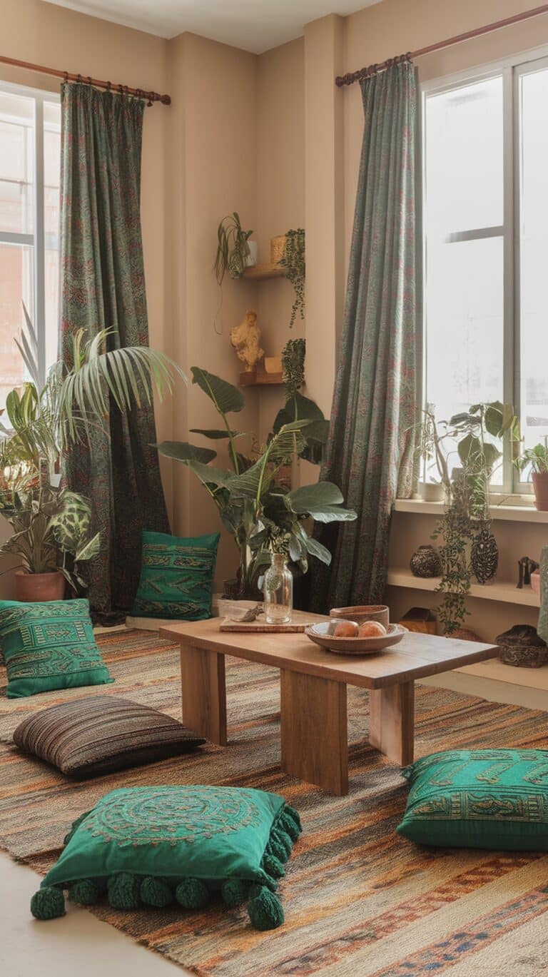 7 Boho Emerald Green Living Rooms
